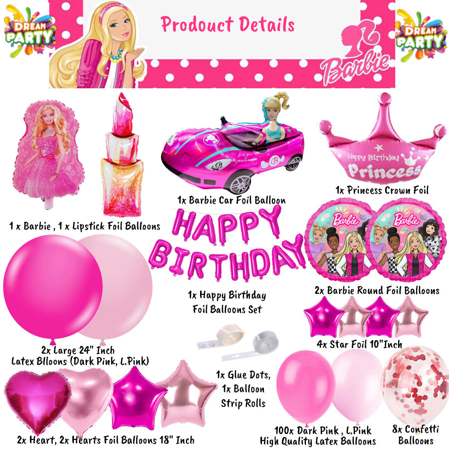 Barbie Theme Birthday Party Decorations Full Set of Balloons & Items ...