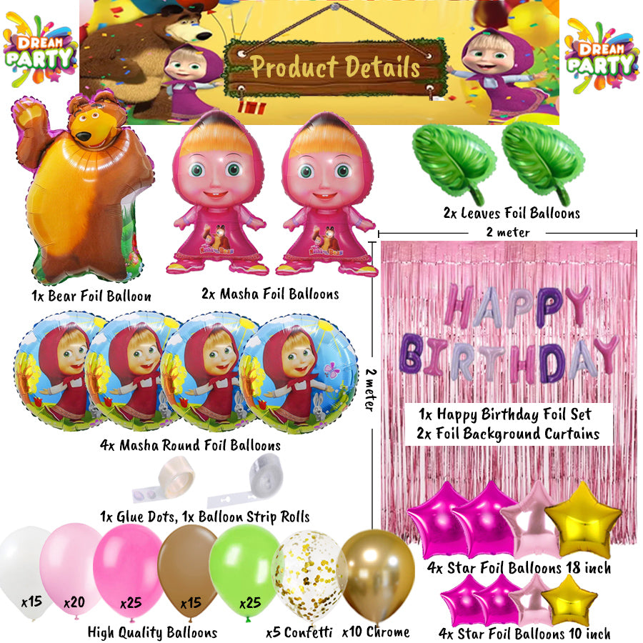 Masha and The Bear Theme Birthday Decorations Full Set of Balloons & I ...