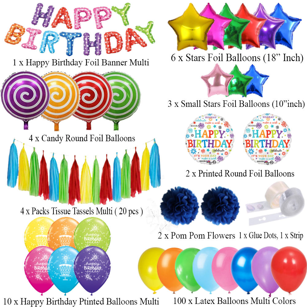 Multi Color Theme Birthday Party Decorations Full Set of Balloons ...