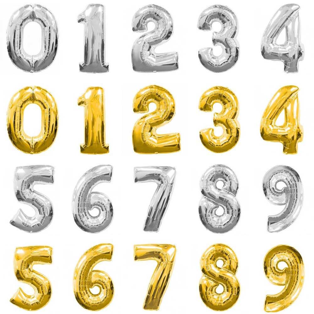 Digits Foil Balloon Gold/Silver 16"/ 32"Inch – dreamparty.pk
