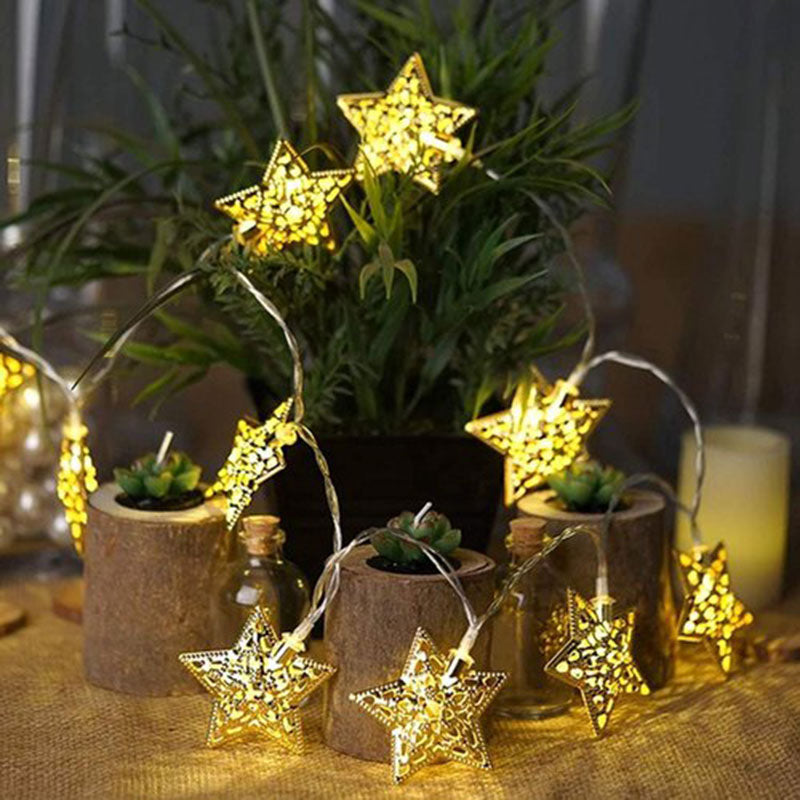 Metal Stars Shape Golden Led Light 11' Feet - 220 V Plug operated ...