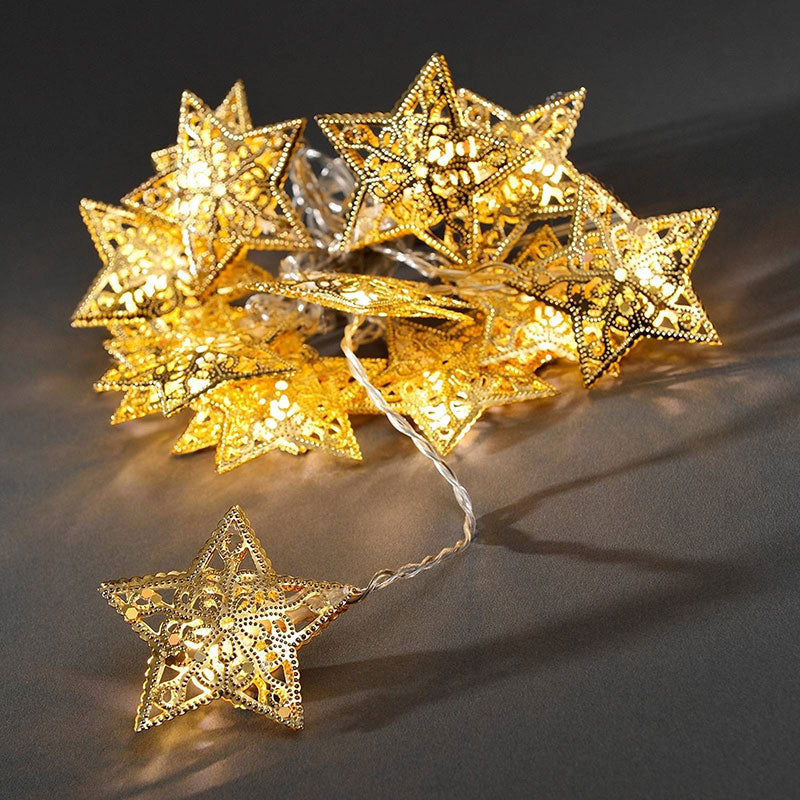 Metal Stars Shape Golden Led Light 9' Feet - 220 V Plug operated ...
